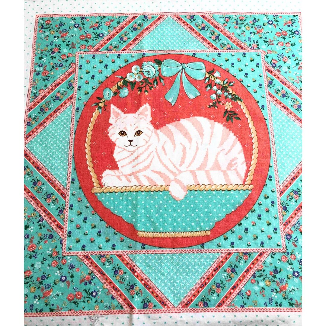 Cranston Cat Fabric Panel, Sewing, Crafting Fabric, 4 Square Panel ...