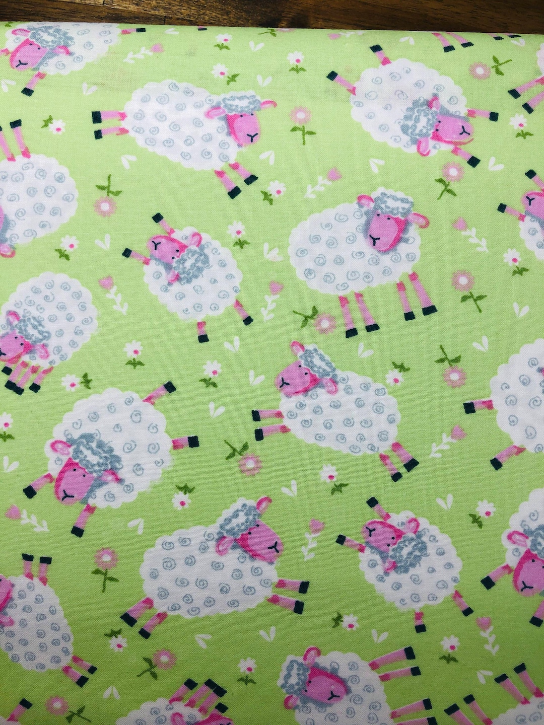 Sheep on Green Fabric, Sheep Fabric, Farm Animal Fabric, 100% Cotton ...