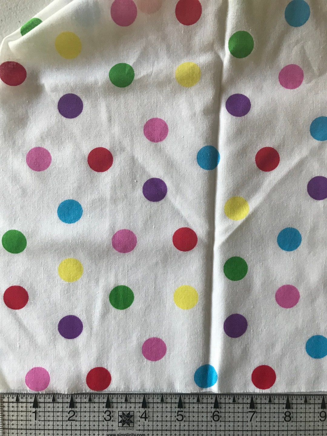 Large Rainbow Polka Dots on White Fabric, 100% Cotton, Quilting, Sewing ...