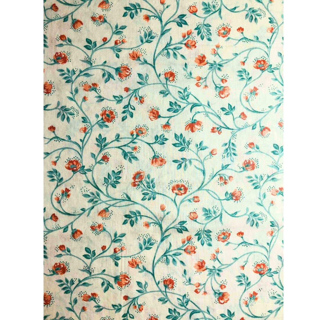 Vintage Ivory and Peach Floral Fabric, Sewing Fabric, Quilting, OOP ...