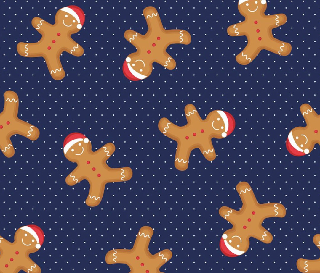 Happy Gingerbread on Navy Fabric, 100%cotton Fabric, Sewing, Quilting ...