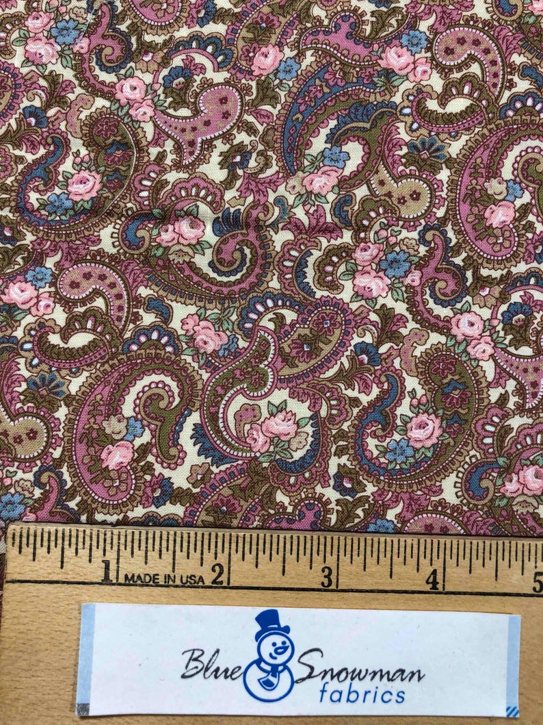 Pink Paisley, Small Paisley, Tan Paisley, Sewing Fabric, Quilting, 100% ...