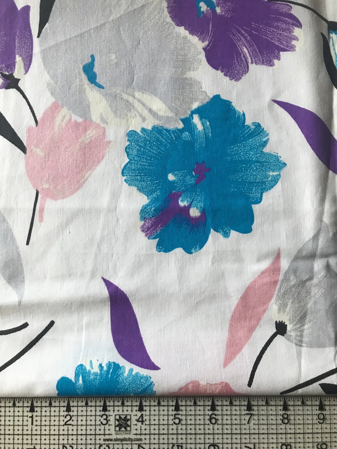 Large Vintage Floral Print Fabric, 100% Cotton, Fabric by the Half Yard ...