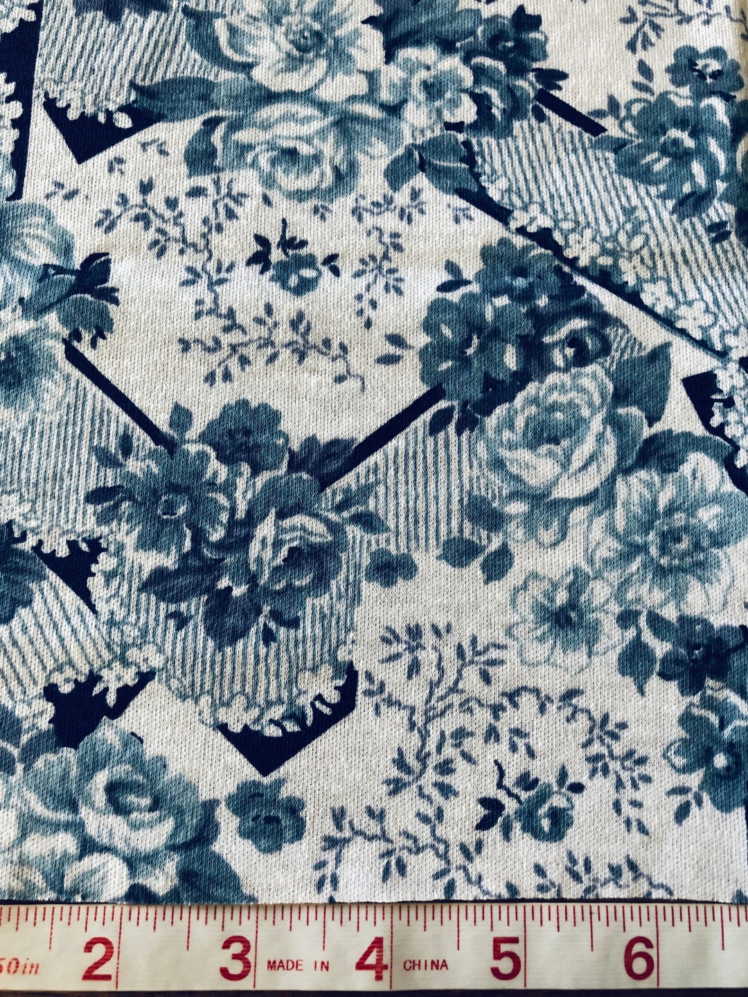 WIDE WIDTH Blue Floral Knit Fabric, Fabric by the Yard, Apparel Fabric ...
