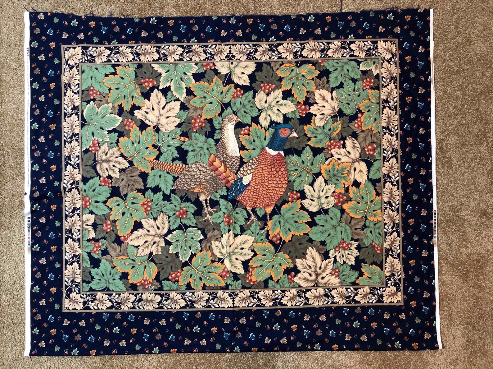 Cranston Large Pheasant Quail Panel Fabric, Sewing Fabric, OOP Fabric ...