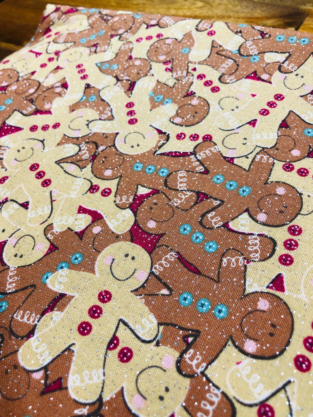 Glitter Gingerbread Fabric, Christmas Fabric, Sewing Fabric, Quilting ...
