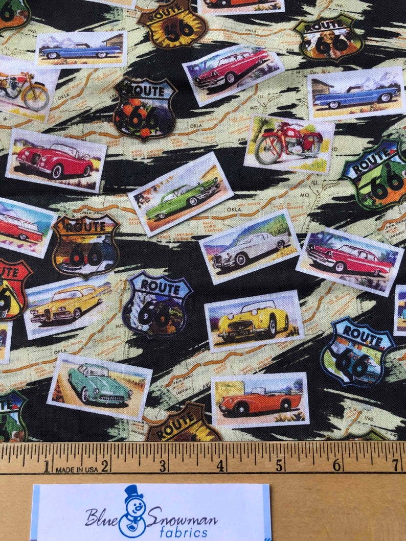 Route 66 Classic Cars Fabric 100% Cotton, Springs Creative, Quilting ...