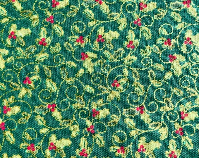 Maker's Holiday Fabric Green Holly Fabric, Christmas Fabric, Sewing ...