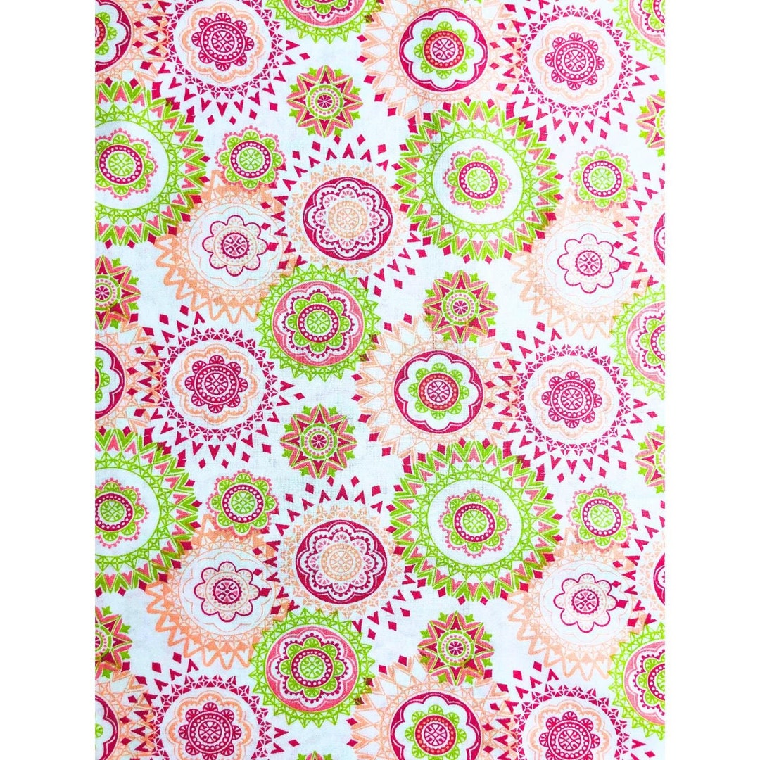 Pink Medallion Mandalas Fabric, Sewing Fabric, Apparel Fabric, 100% ...