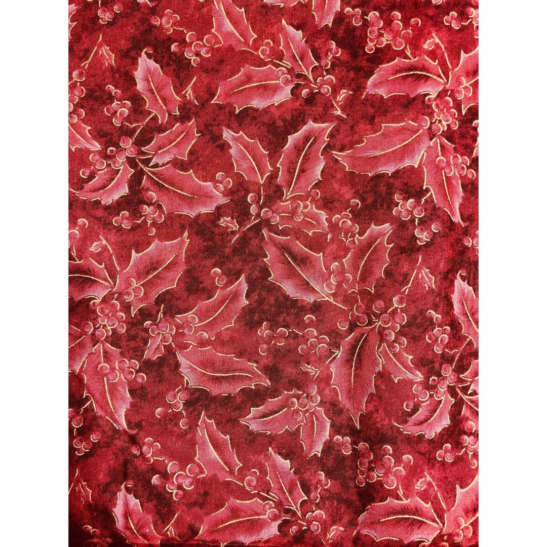 Rust Red Holly Christmas Fabric, Sewing Fabric, Quilting, Christmas ...