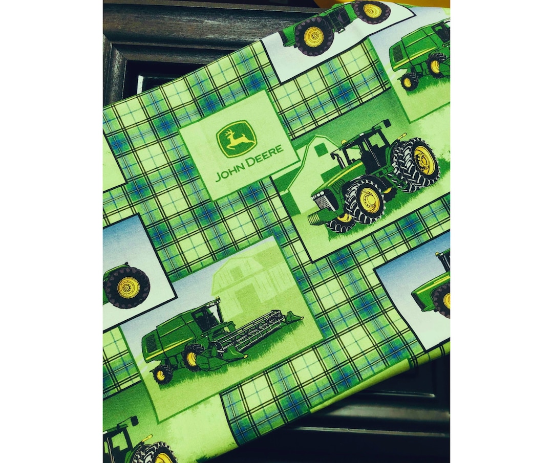 John Deere Tractor Green Plaid Fabric by the Yard, Children's Fabric ...