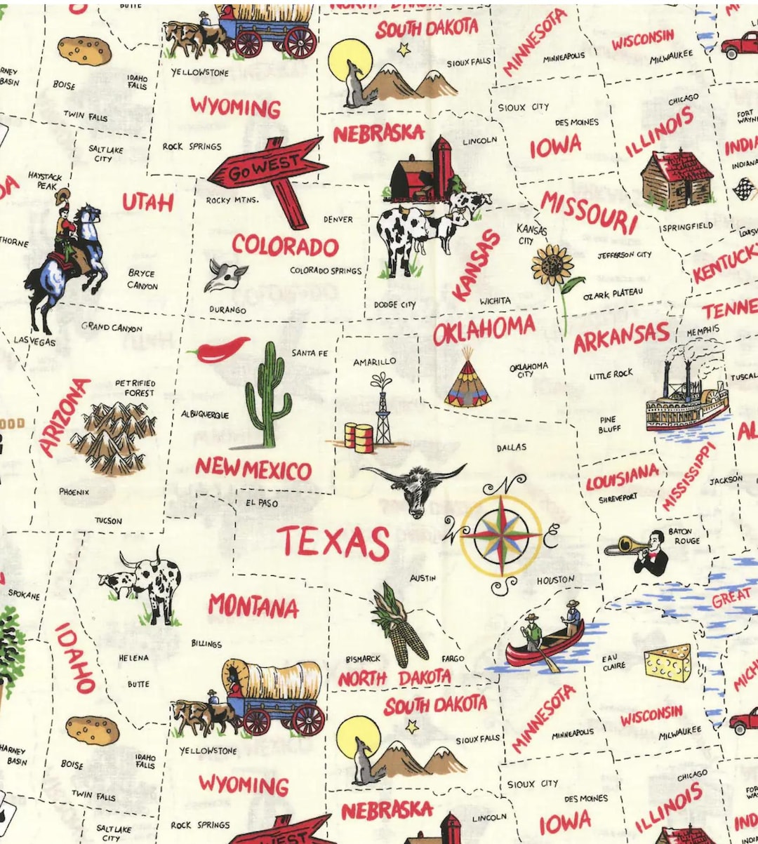 Fabric Traditions United States Map Fabric, 100% Cotton Fabric, Sewing ...