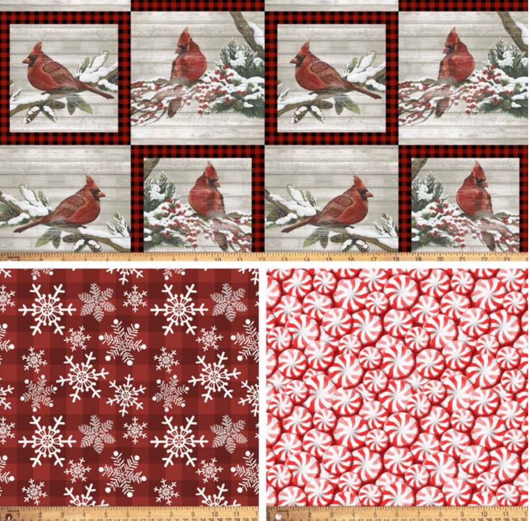 David Textiles Red Christmas Fabric by the Yard, Christmas Cardinals ...