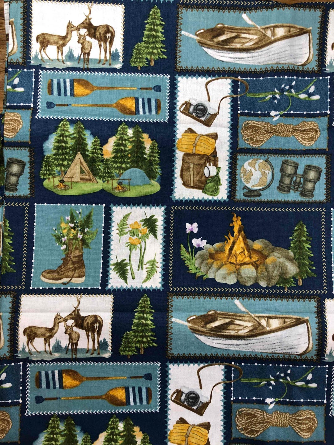 Camping Fabric,100% Cotton, Sewing Fabric, Quilting, Hiking Fabric ...