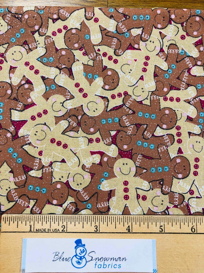 Glitter Gingerbread Fabric, Christmas Fabric, Sewing Fabric, Quilting ...