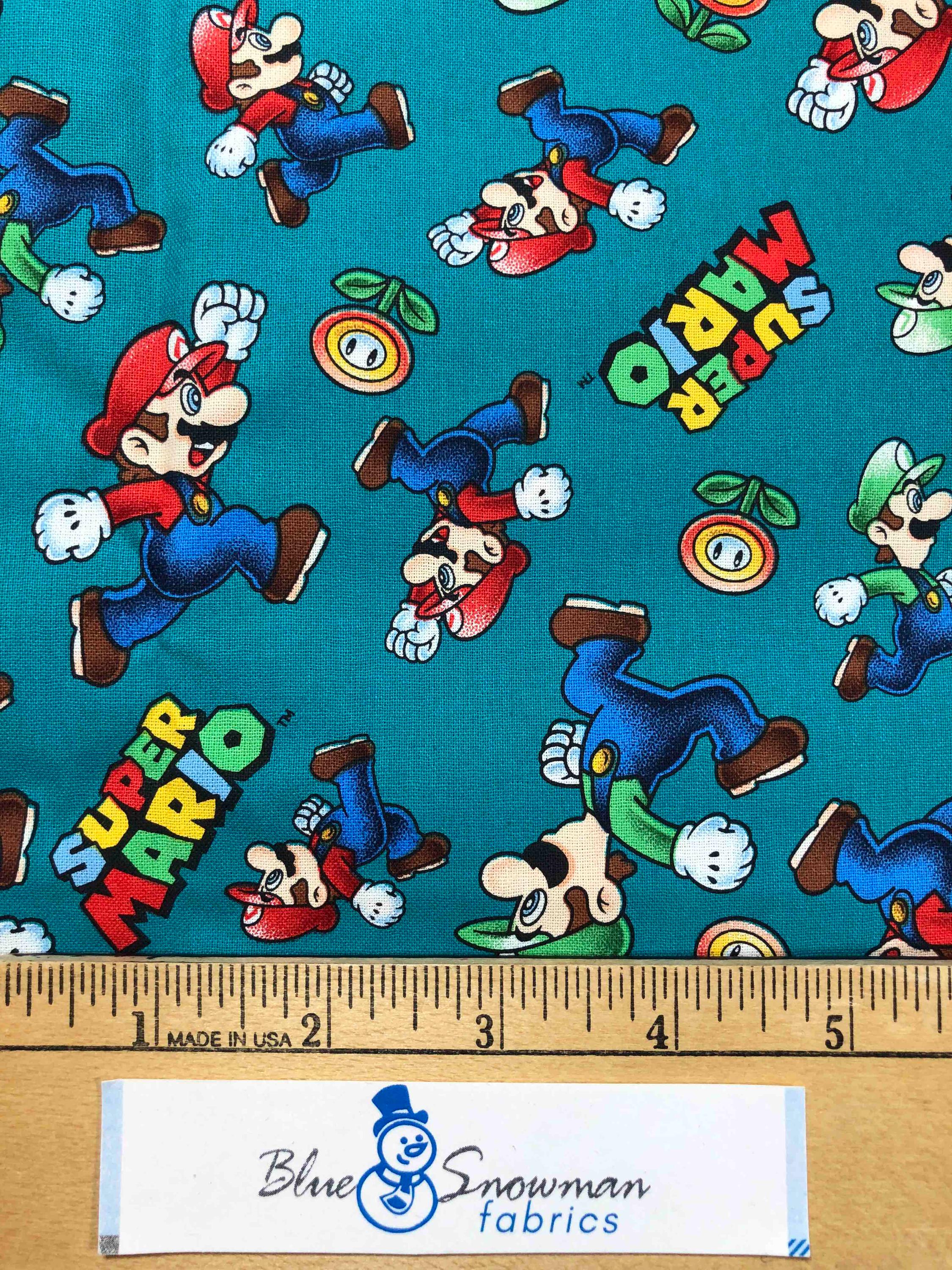 Licensed Nintendo Super Mario, Mario Luigi Toss Teal Fabric, 100% ...