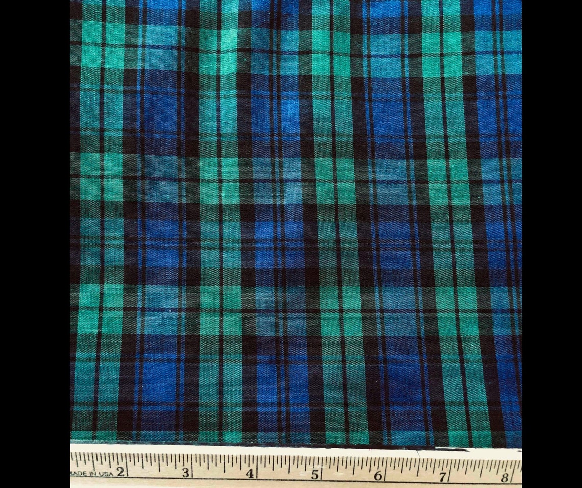 Navy & Green Plaid Shirting Fabric by the Yard, Apparel Fabric, Sewing ...