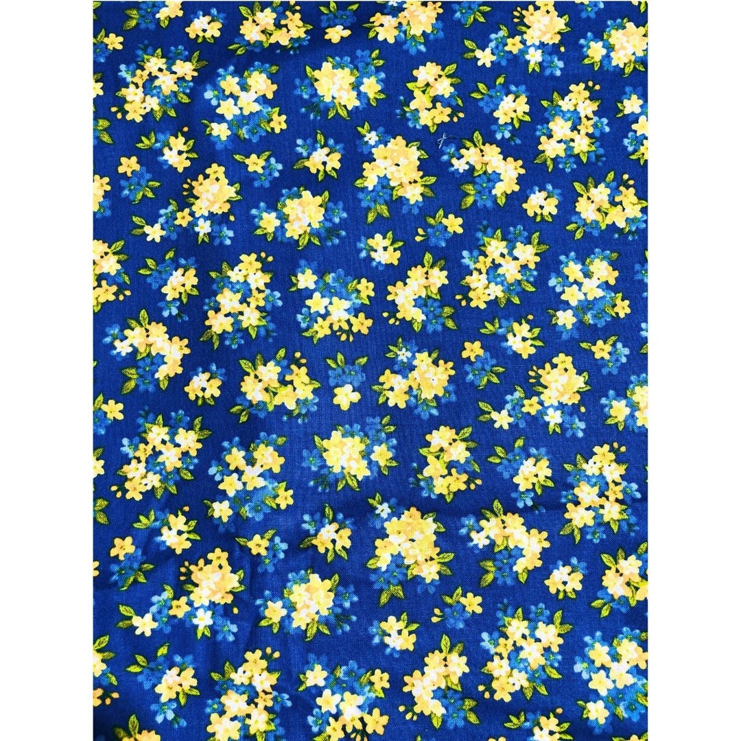 Blue and Yellow Floral Fabric 100% Cotton Quilting Fabric, Sewing ...
