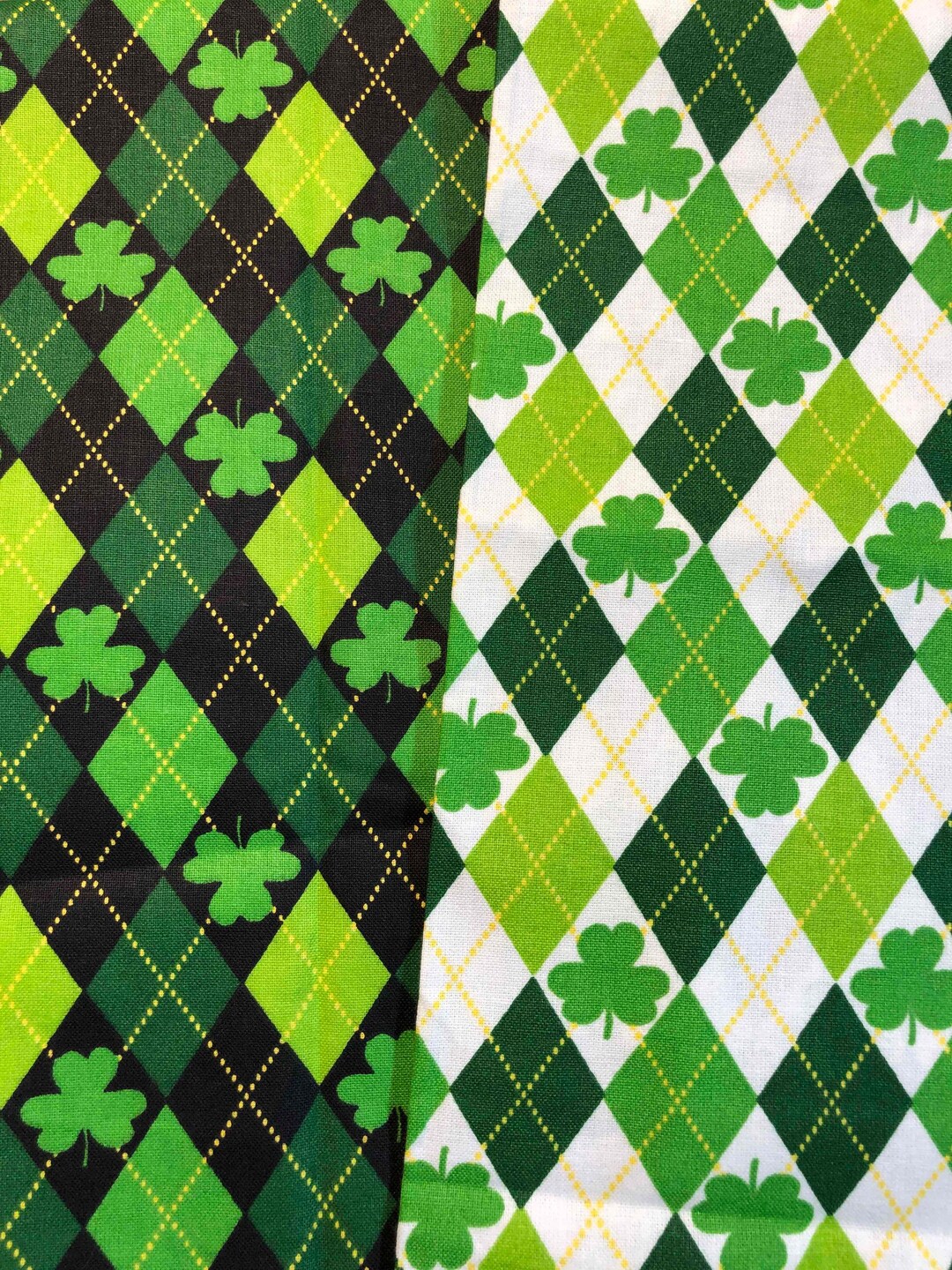 St Patrick's Day Fabric, Argyle Shamrock, 100% Cotton, Quilting Fabric ...