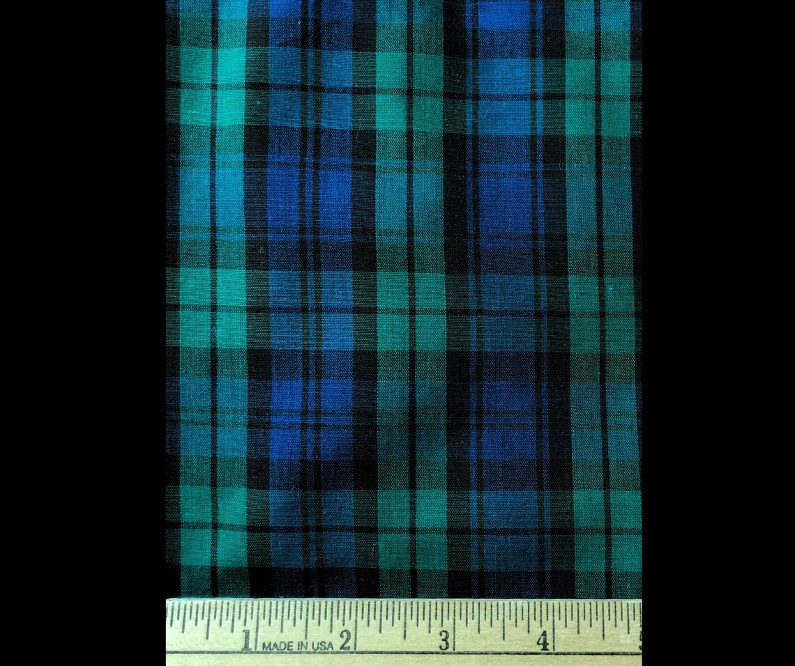 Navy & Green Plaid Shirting Fabric by the Yard, Apparel Fabric, Sewing ...