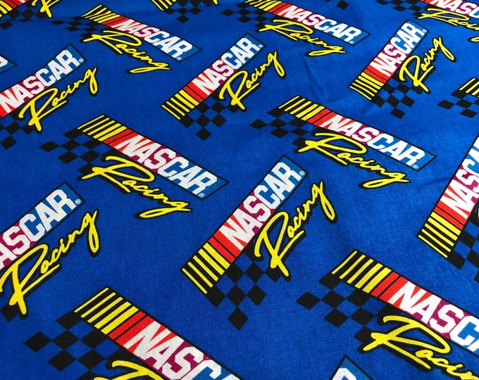 Blue Licensed NASCAR Fabric, 100% Cotton Fabric, Sewing, Checkered Flag ...