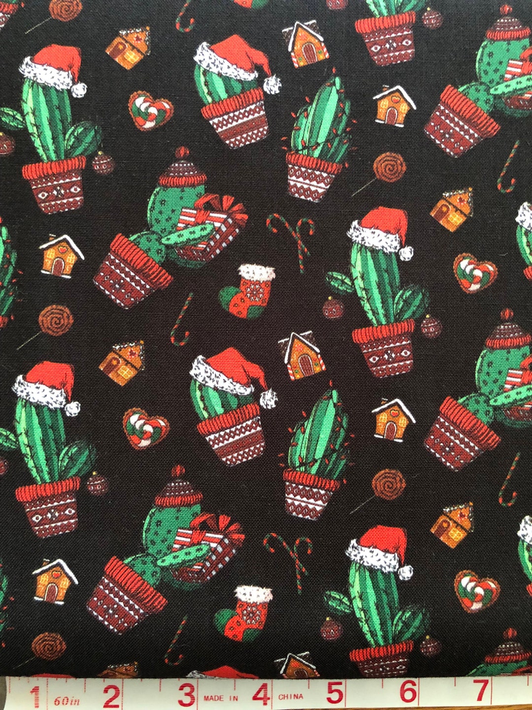 Whimsical Christmas, Desert Christmas Cactus 100% Cotton Christmas ...