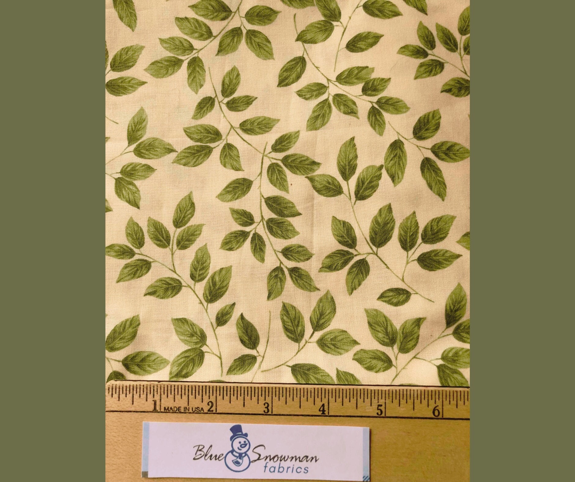 Green Leaf Fabric, 100%cotton, Sewing, Quilting Fabric, Fabric by the ...