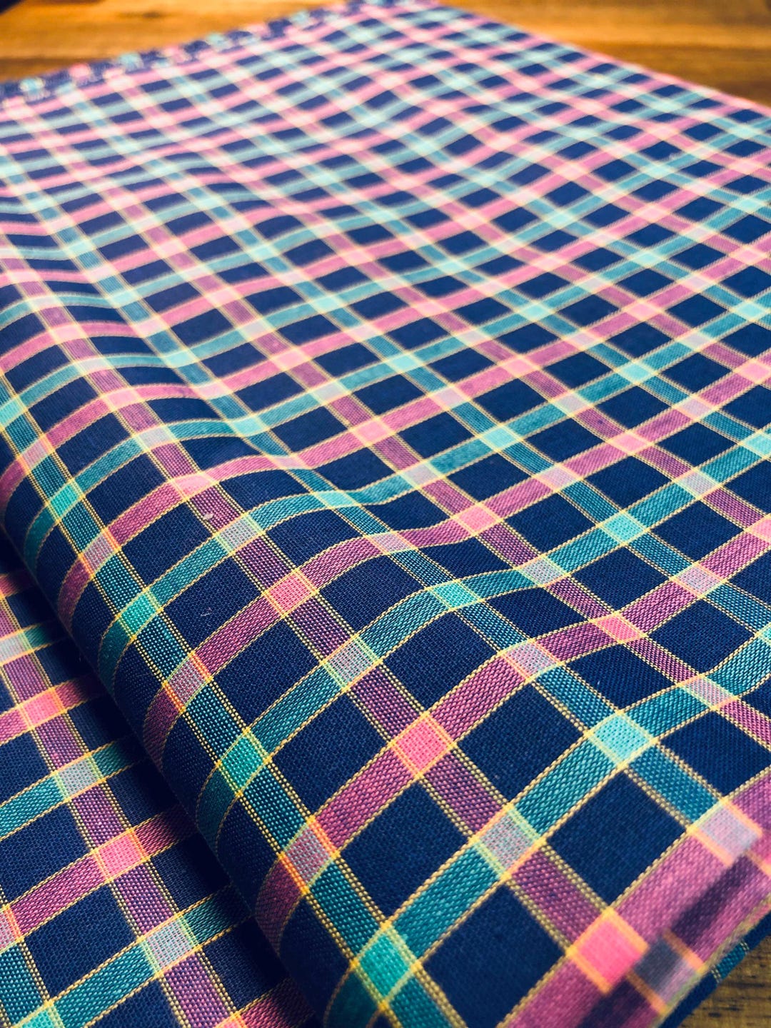 Pink, Blue Plaid Fabric, 100% Cotton, Shirting Fabric, Sewing, Blue ...