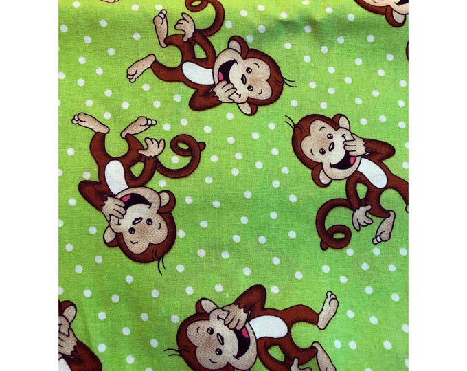 Monkey on Green Fabric, 100% Cotton, Quilting, Sewing, Baby Nursery ...