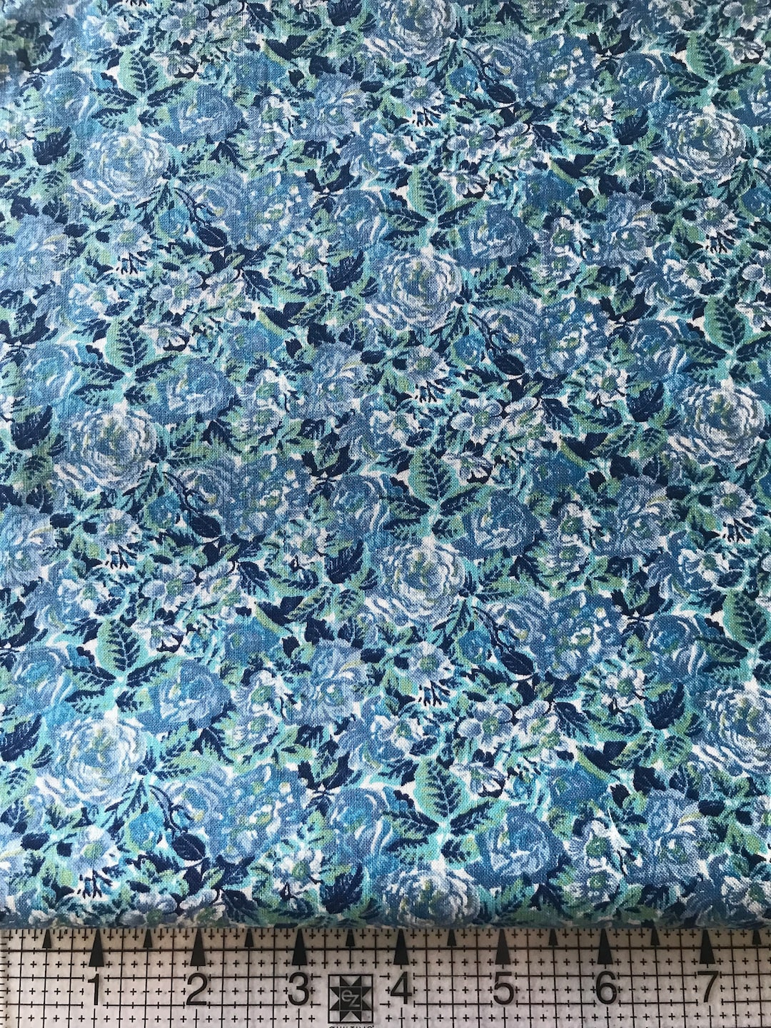 Small Blue Floral Fabric, 100% Cotton, Vintage Fabric, Quilting Fabric ...