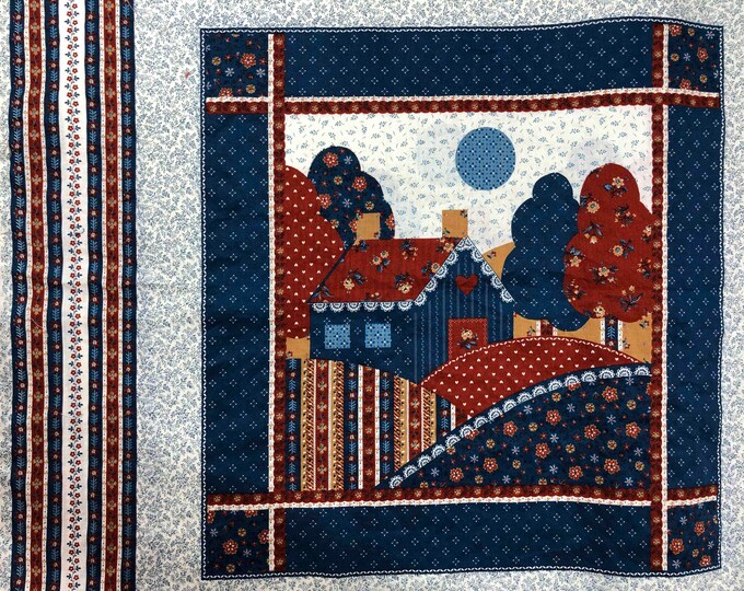 Vintage Blue Cranston Farm Pillow Panel, Fabric Panel, 100% Cotton ...