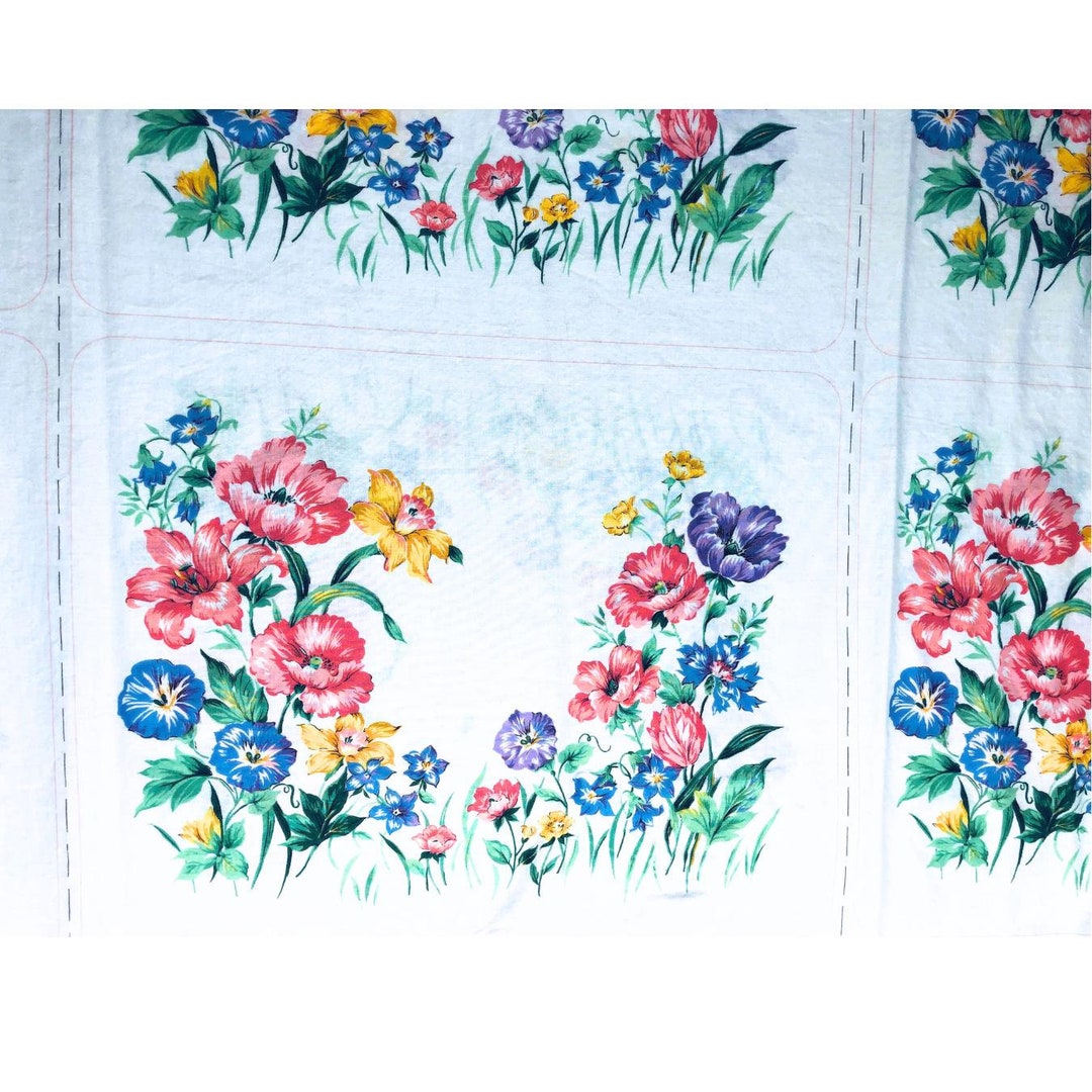 Cranston Spring Floral Panel Fabric, Sewing Fabric, OOP Fabric, Pink ...