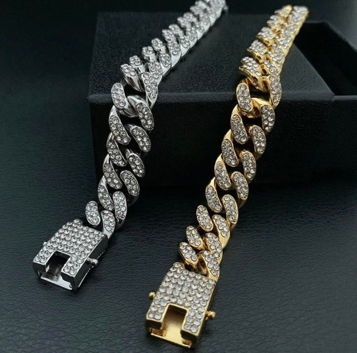 High-quality AAA Stone Bling Iced Out Men's Bracelet Miami Cuban Link ...