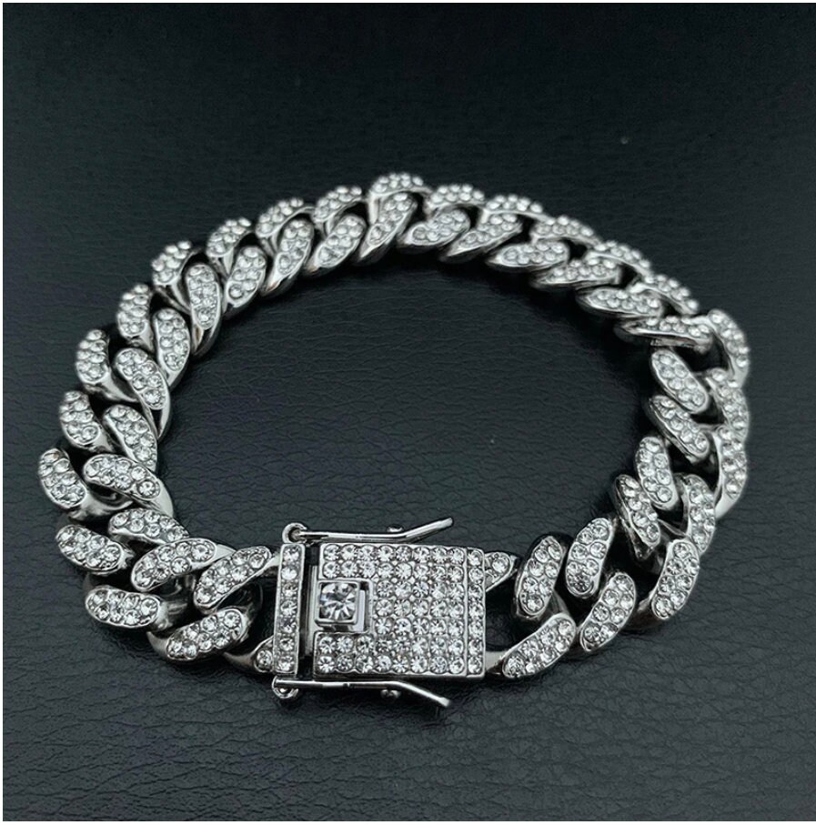 High-quality AAA Stone Bling Iced Out Men's Bracelet Miami Cuban Link ...