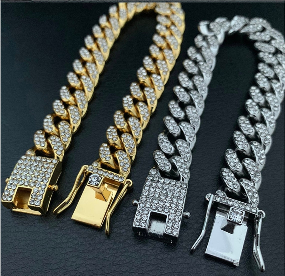 High-quality AAA Stone Bling Iced Out Men's Bracelet Miami Cuban Link ...