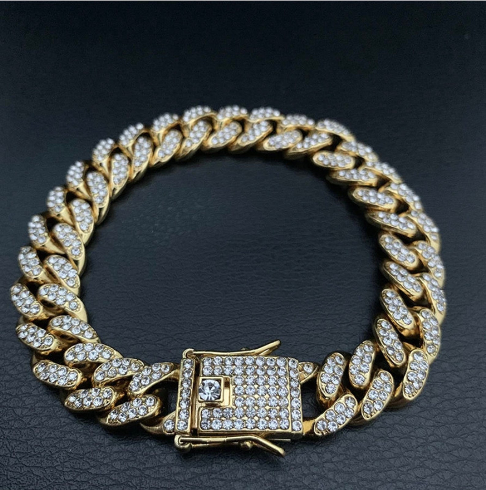 High-quality AAA Stone Bling Iced Out Men's Bracelet Miami Cuban Link ...