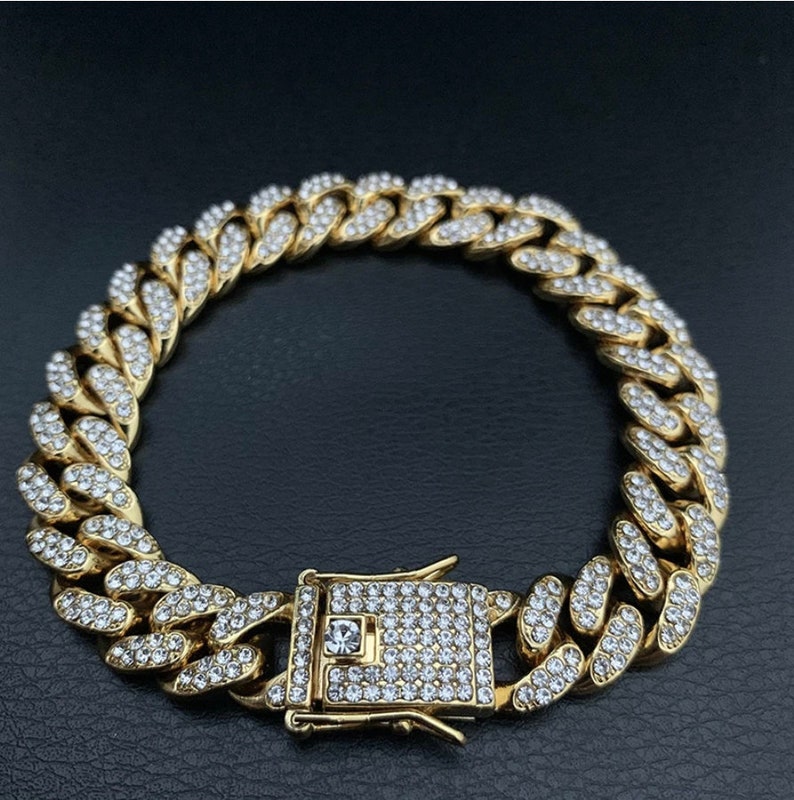 High-quality AAA Stone Bling Iced Out Men's Bracelet Miami Cuban Link ...