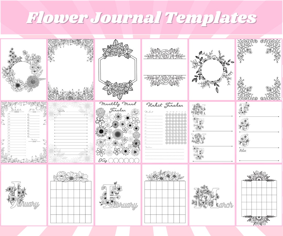 Floral Flower Printable Journal Template Bundle / Flower Title Pages ...