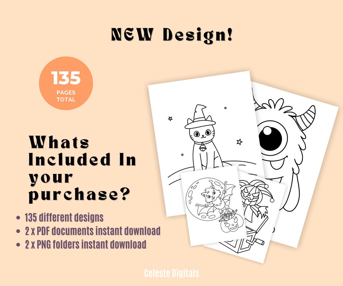 Kids Halloween Coloring Pages: 135 Printable Spooky Designs (instant ...