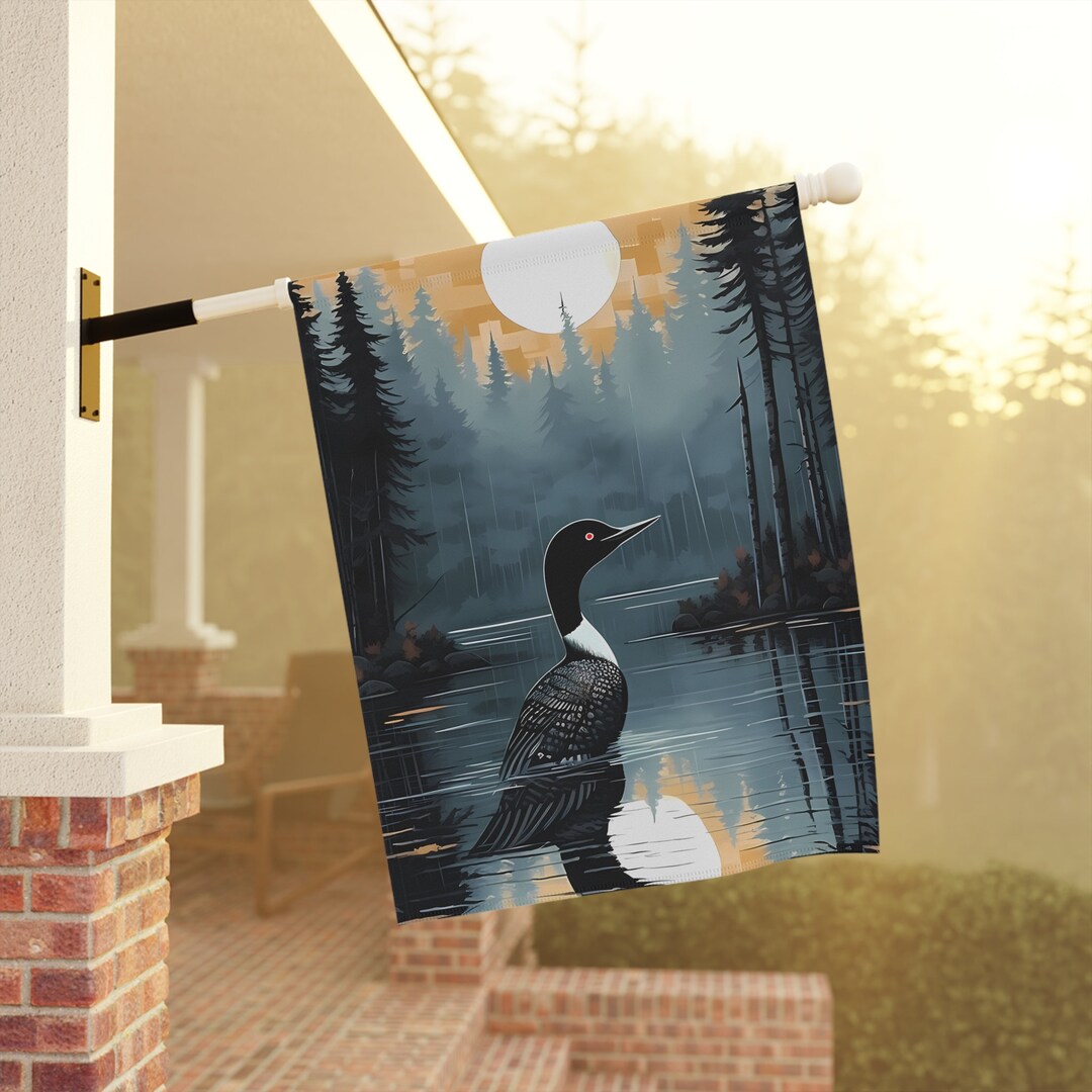 Northwoods Loon Swimming Under the Moonlight Garden & House Banner - Etsy