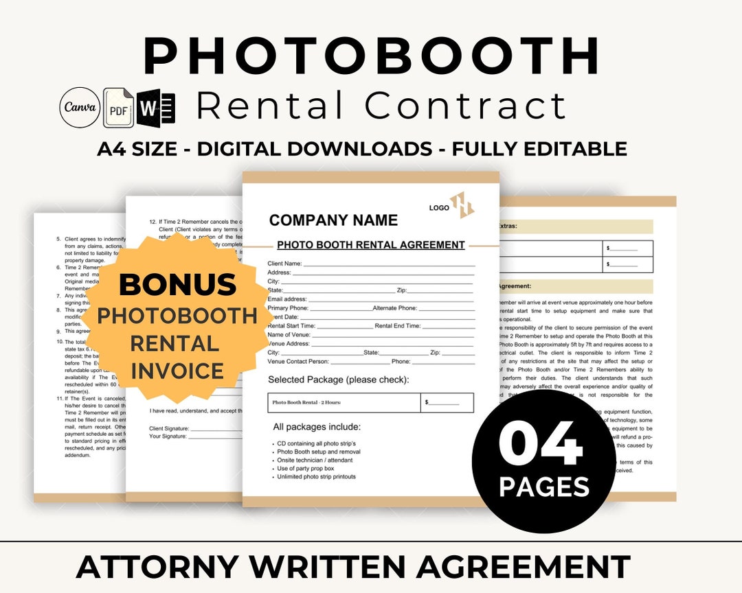 Photo 360 Booth Contract & Templates | Wedding Photography Rental ...
