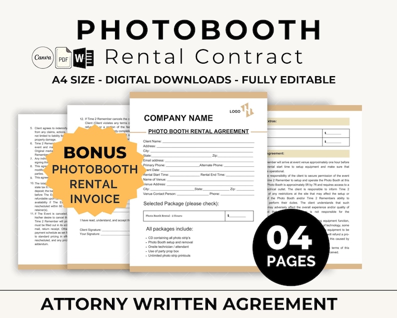 Photo 360 Booth Contract & Templates | Wedding Photography Rental ...