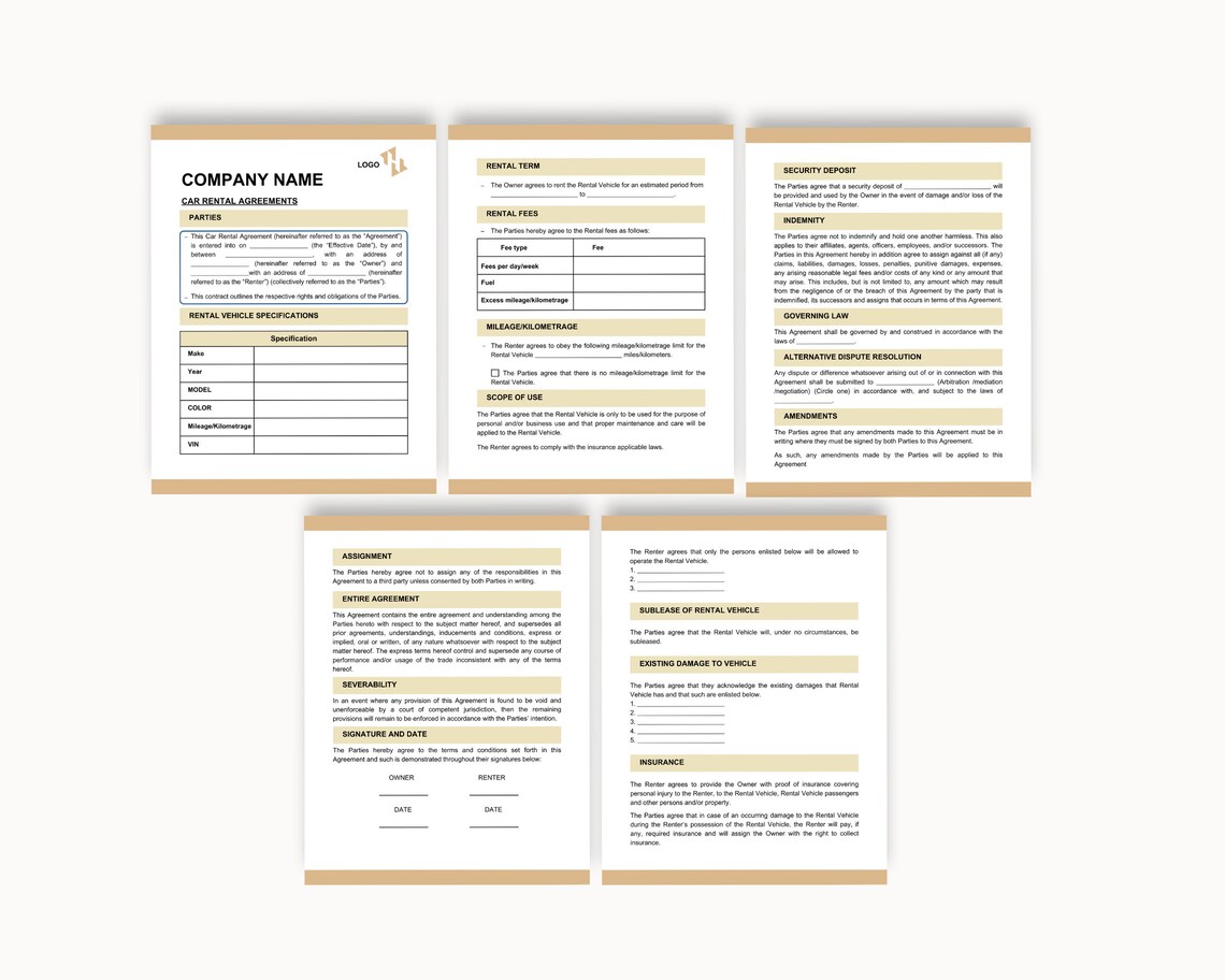 Car Rental Agreement Template, Turo Spreadsheet, Landlord Forms ...