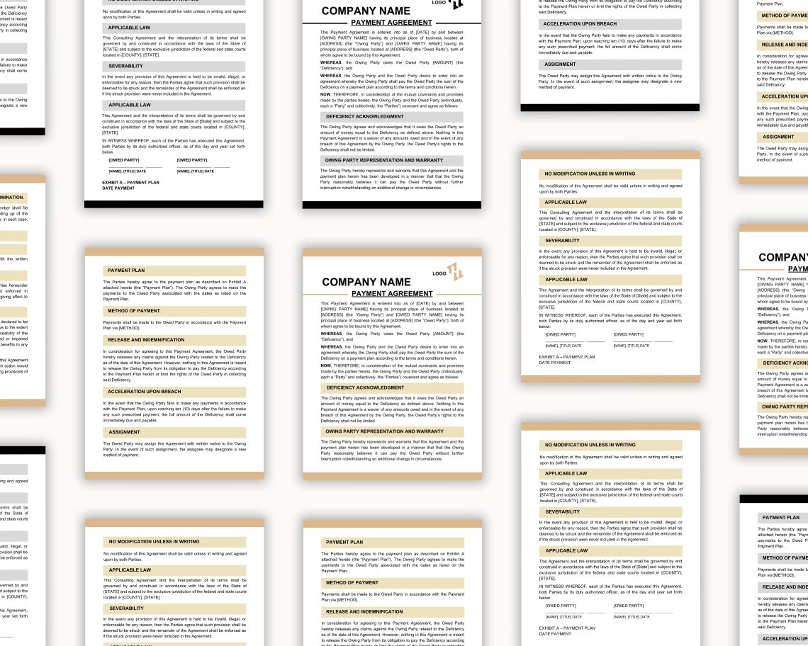 Payment Agreement Contract Template, Payment Plan Agreement, Agreement ...