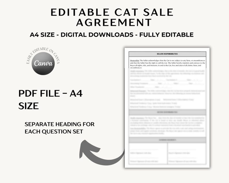 Editable Cat Agreement Template | Breeder Invoice (PDF & Canva Link - Etsy