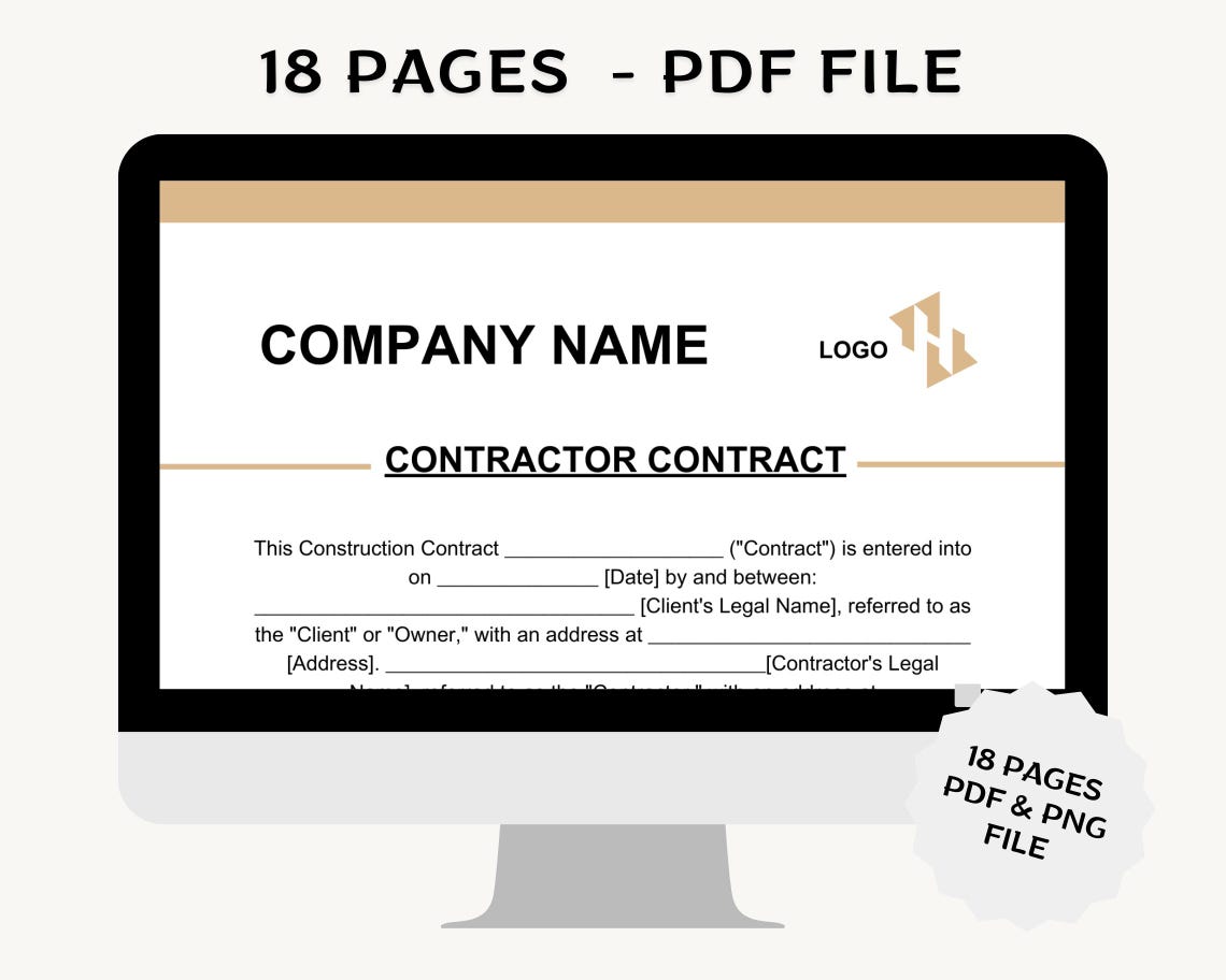 Editable Contractor Contract | Contractor Documents | Contractor Forms ...