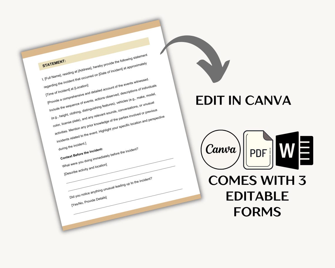 Editable Witness Statement Form | Legal Document for Court Use | Record ...