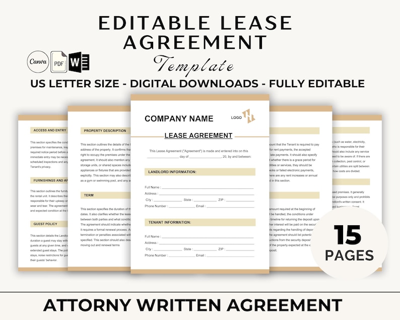 Editable Lease Agreement | Rental Lease for Easy Customization ...