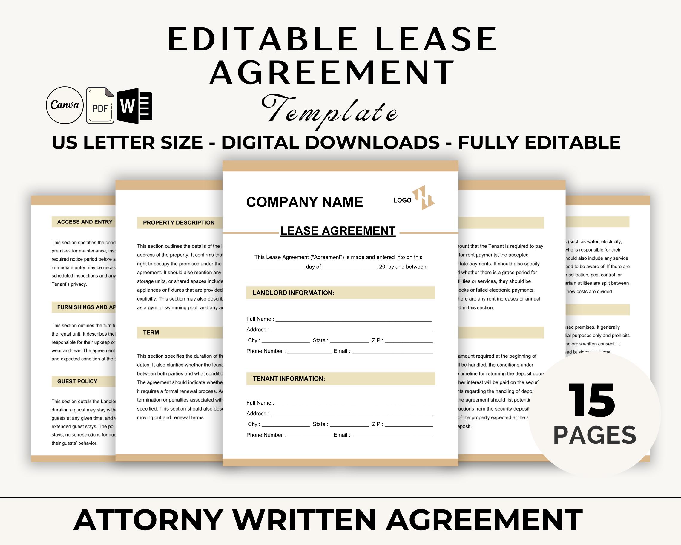 Editable Lease Agreement | Rental Lease for Easy Customization ...