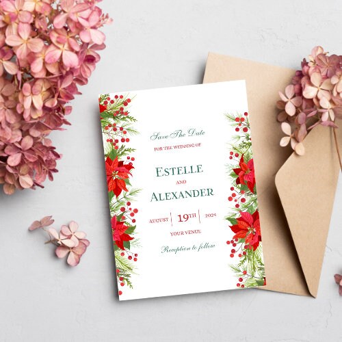 Red Wedding Invitation Template, Floral Wedding Invitation, Printable ...